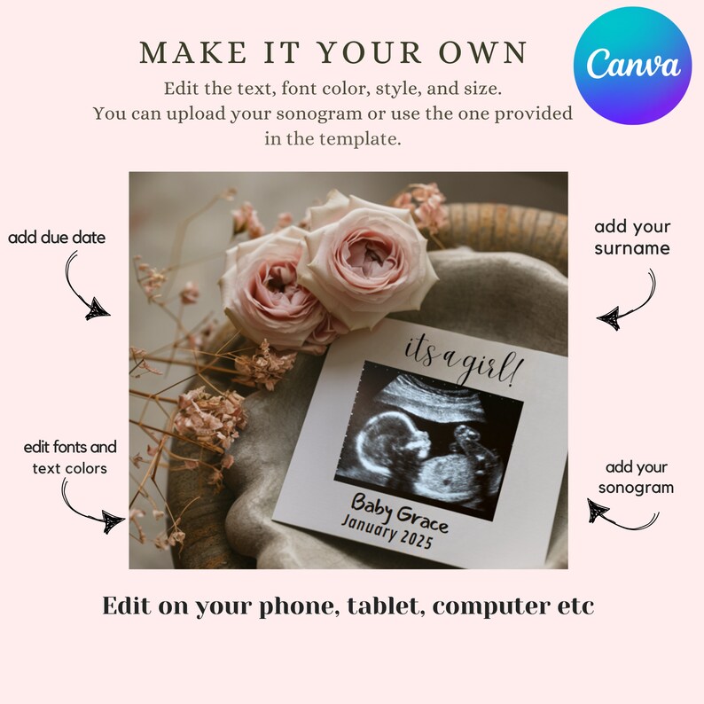 It's a Girl Baby Gender Reveal, Simple Spring Minimalist Social Media ...