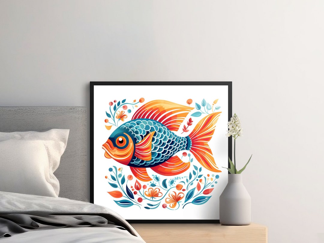 Scandinavian Folk Art Fish , Clipart PNG Files Instant Download ...