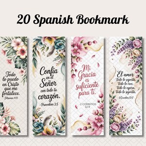 20 Spanish Bible Verse Floral Bookmarks: Christian PNG (digital ...