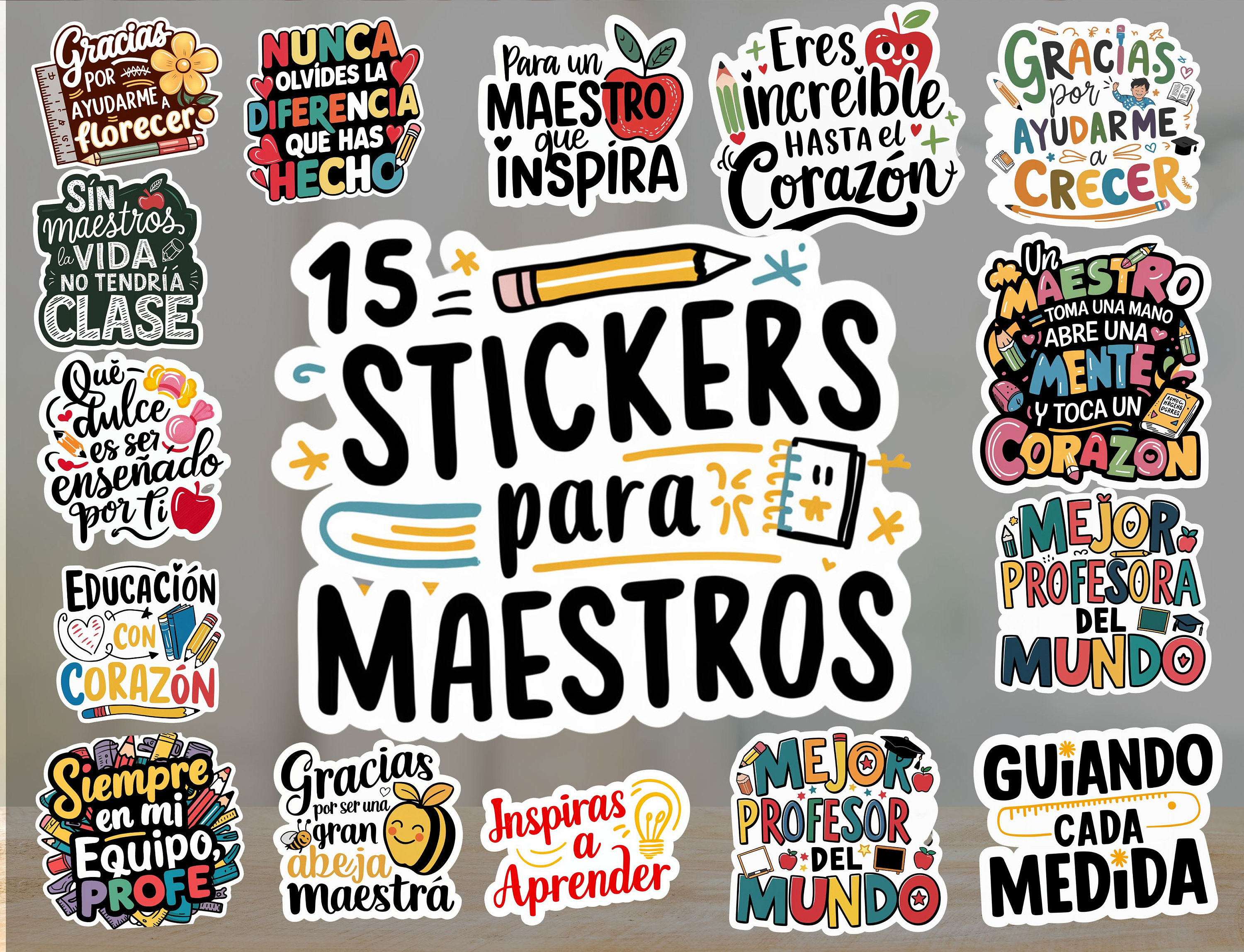 15 Spanish Stickers Bundle Teacher PNG Bundle Teacher Appreciation PNG ...