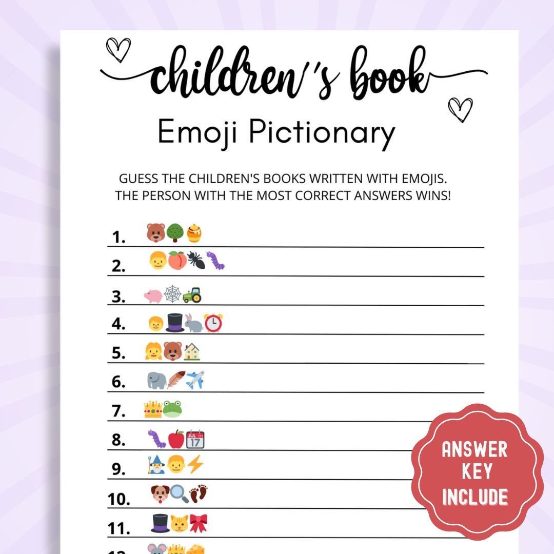 Children's Book Emoji Pictionary Game Baby Shower Emoji Game Emoji ...