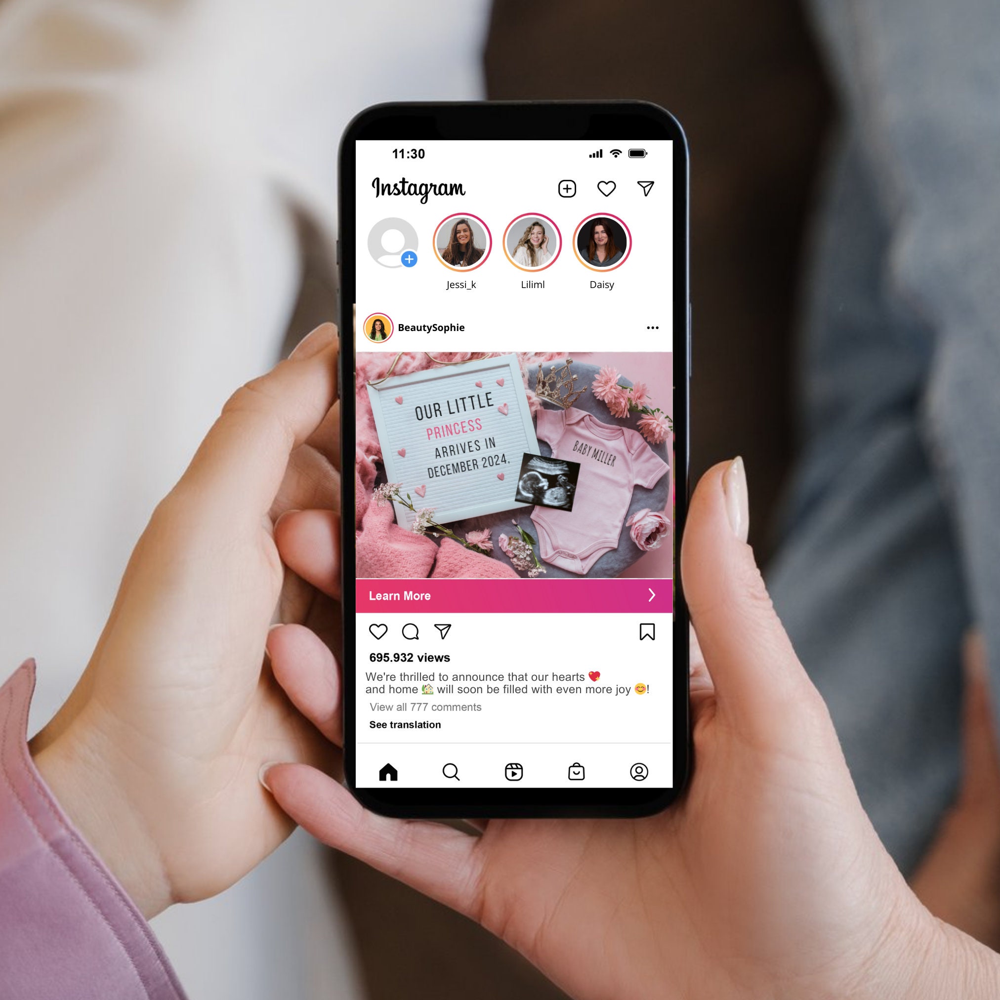 Girl Pregnancy Announcement Digital Baby Announcement Girl Gender ...