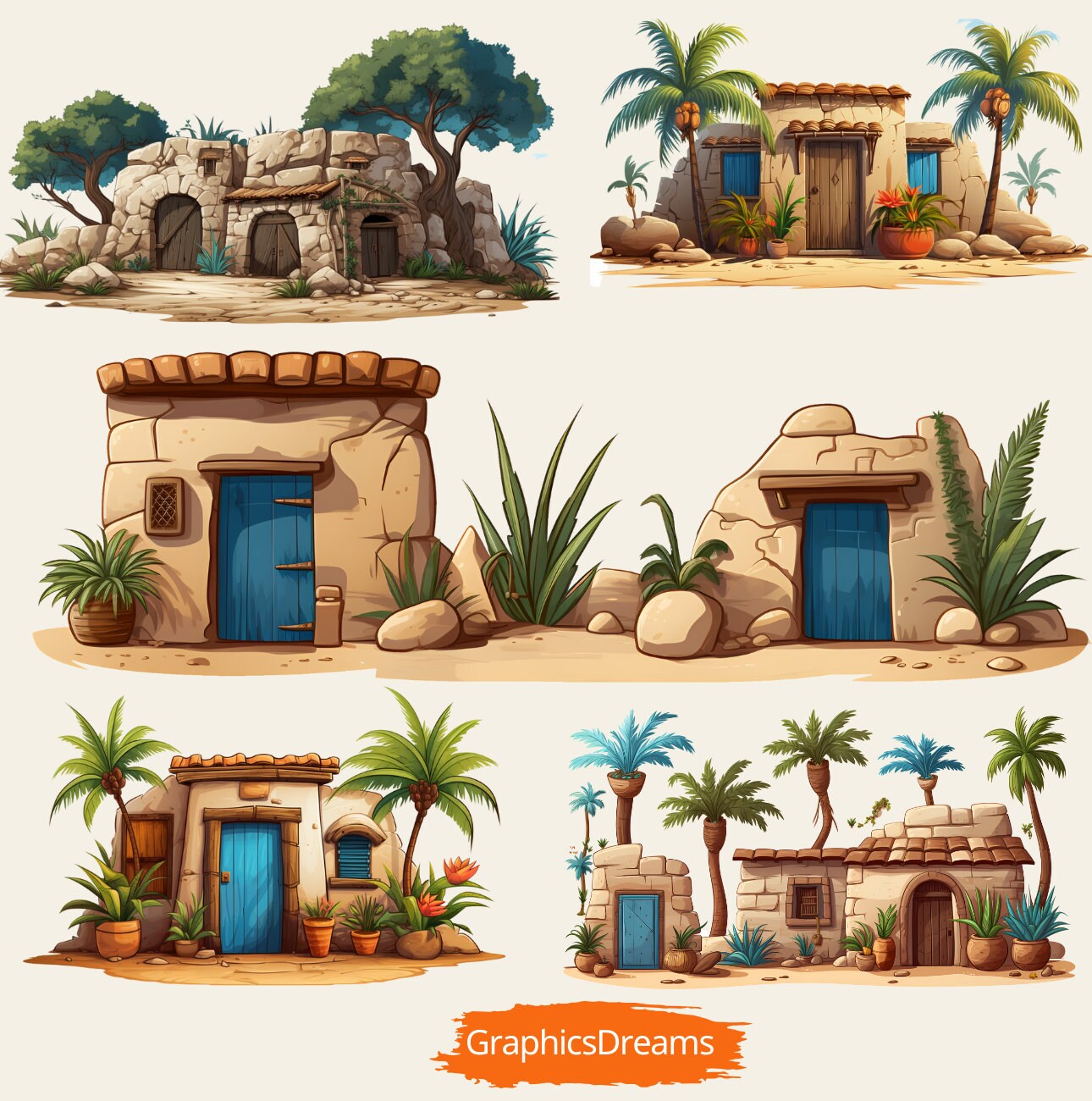 Biblical Houses Cliparts: Unique Digital Illustrations for Crafting ...