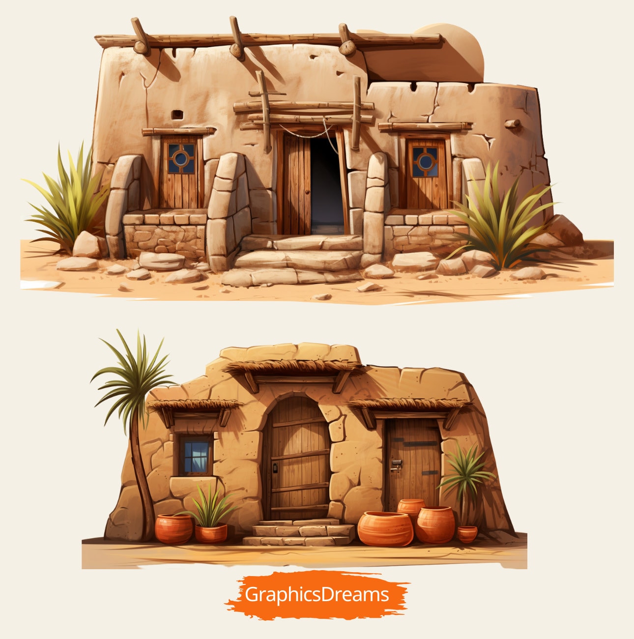 Biblical Houses Cliparts: Unique Digital Illustrations for Crafting ...