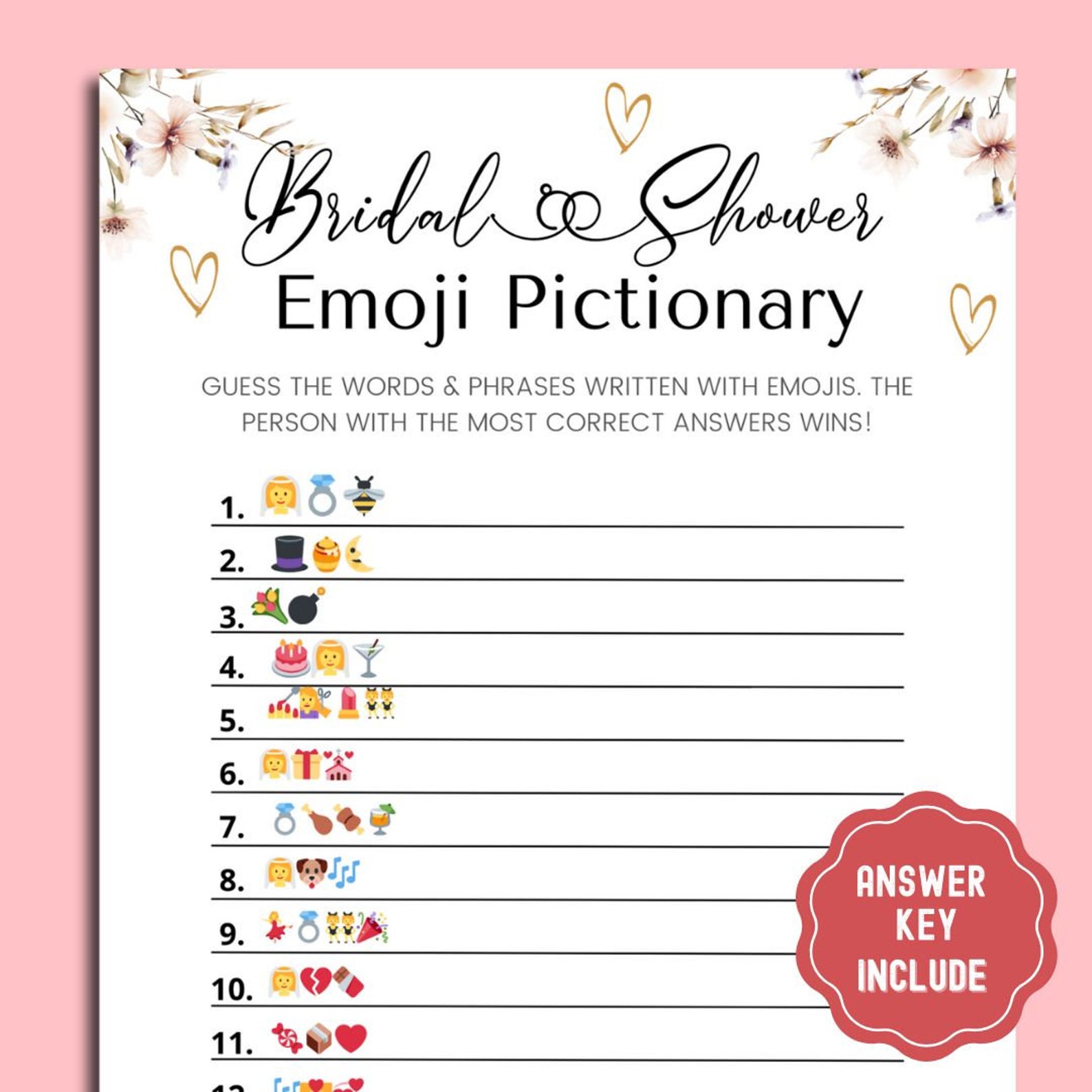 Bridal Shower Emoji Pictionary Game Wedding Emoji Bridal Shower Game ...