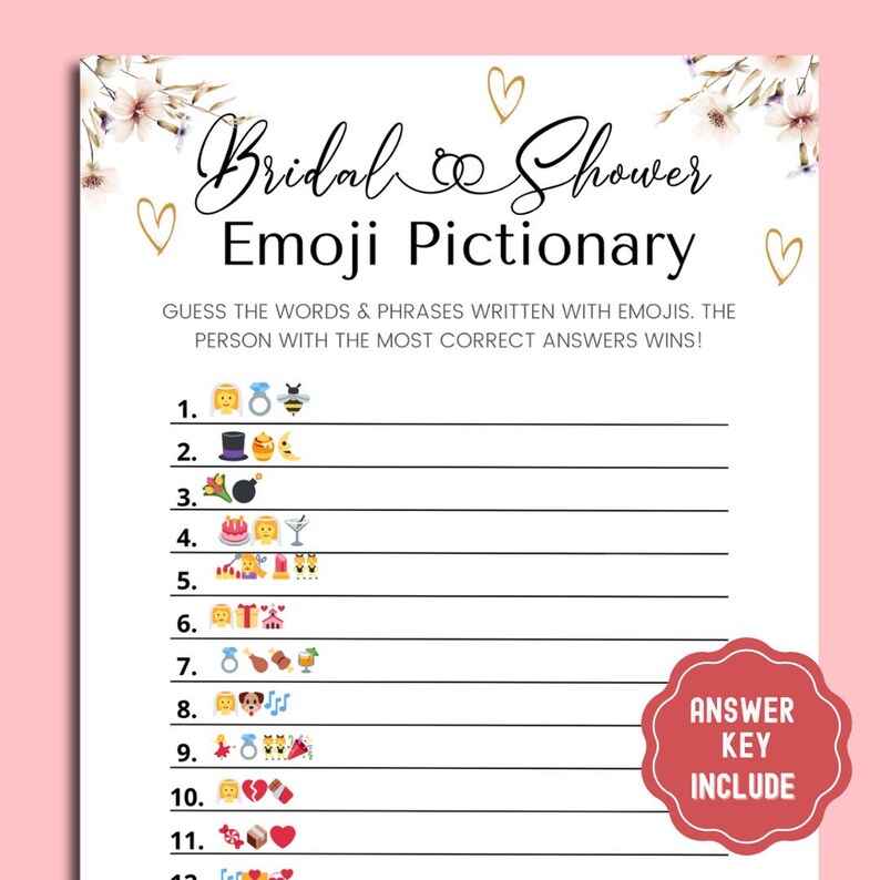 Bridal Shower Emoji Pictionary Game Wedding Emoji Bridal Shower Game ...