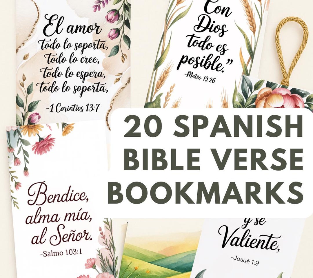 20 Spanish Bible Verse Floral Bookmarks: Christian PNG (digital ...