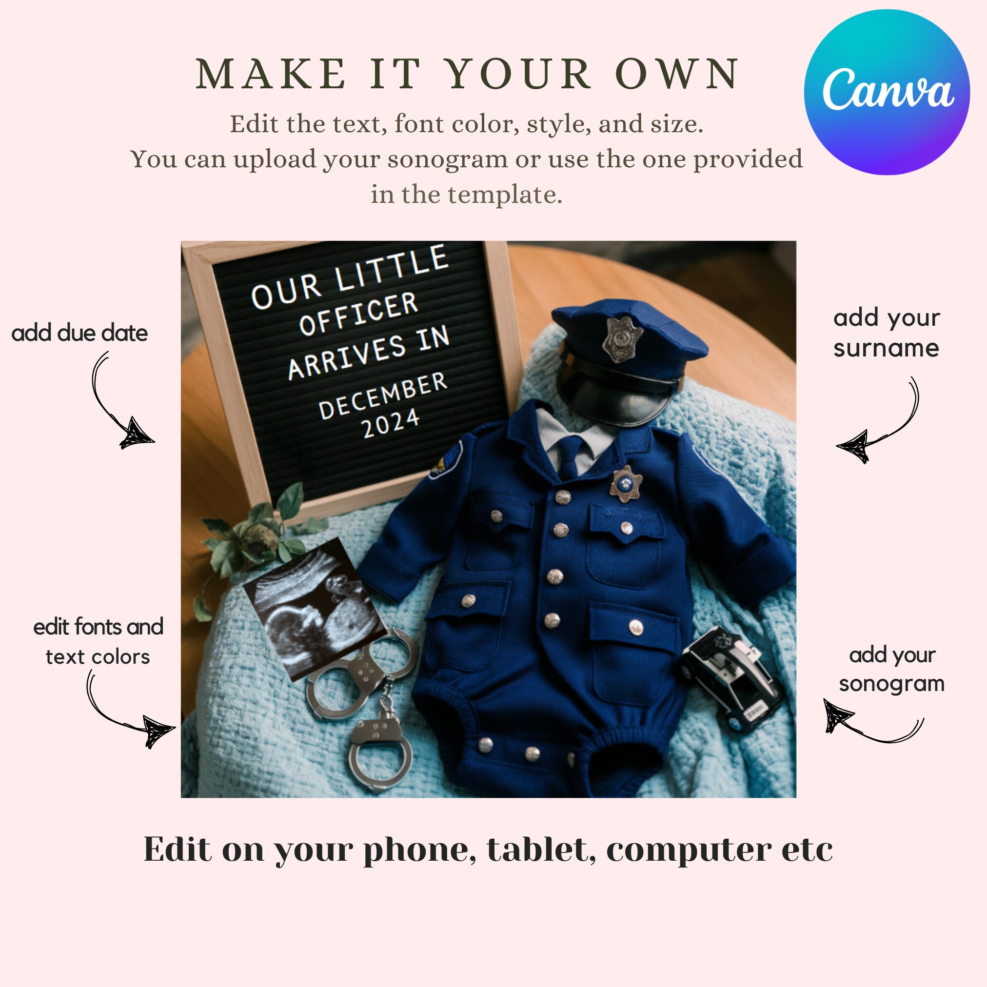 Cop Pregnancy Announcement to Husband Police Theme, Pregnancy Reveal ...