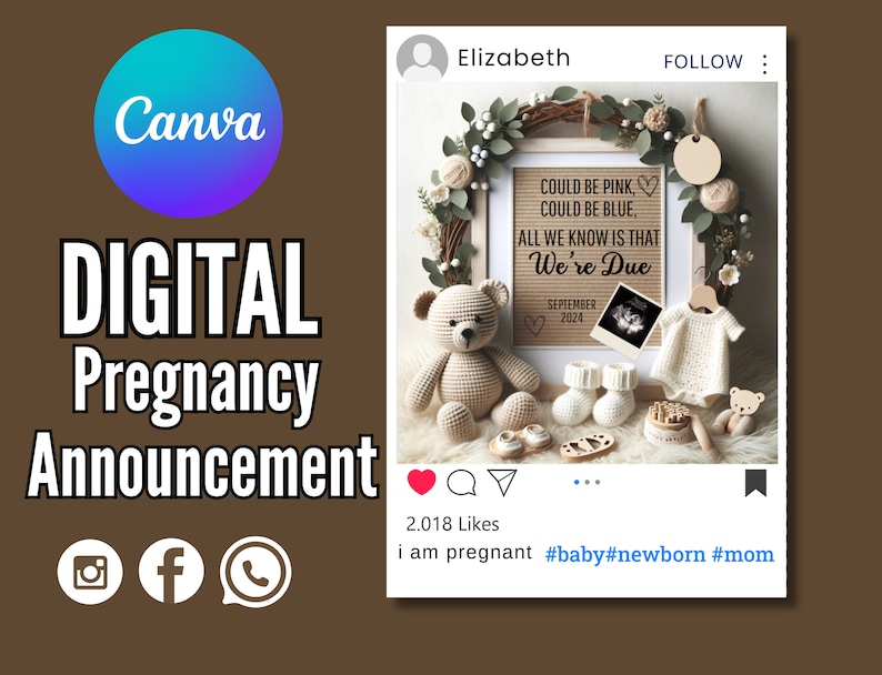 Digital Pregnancy Announcement / Pregnancy Reveal / Social Media ...