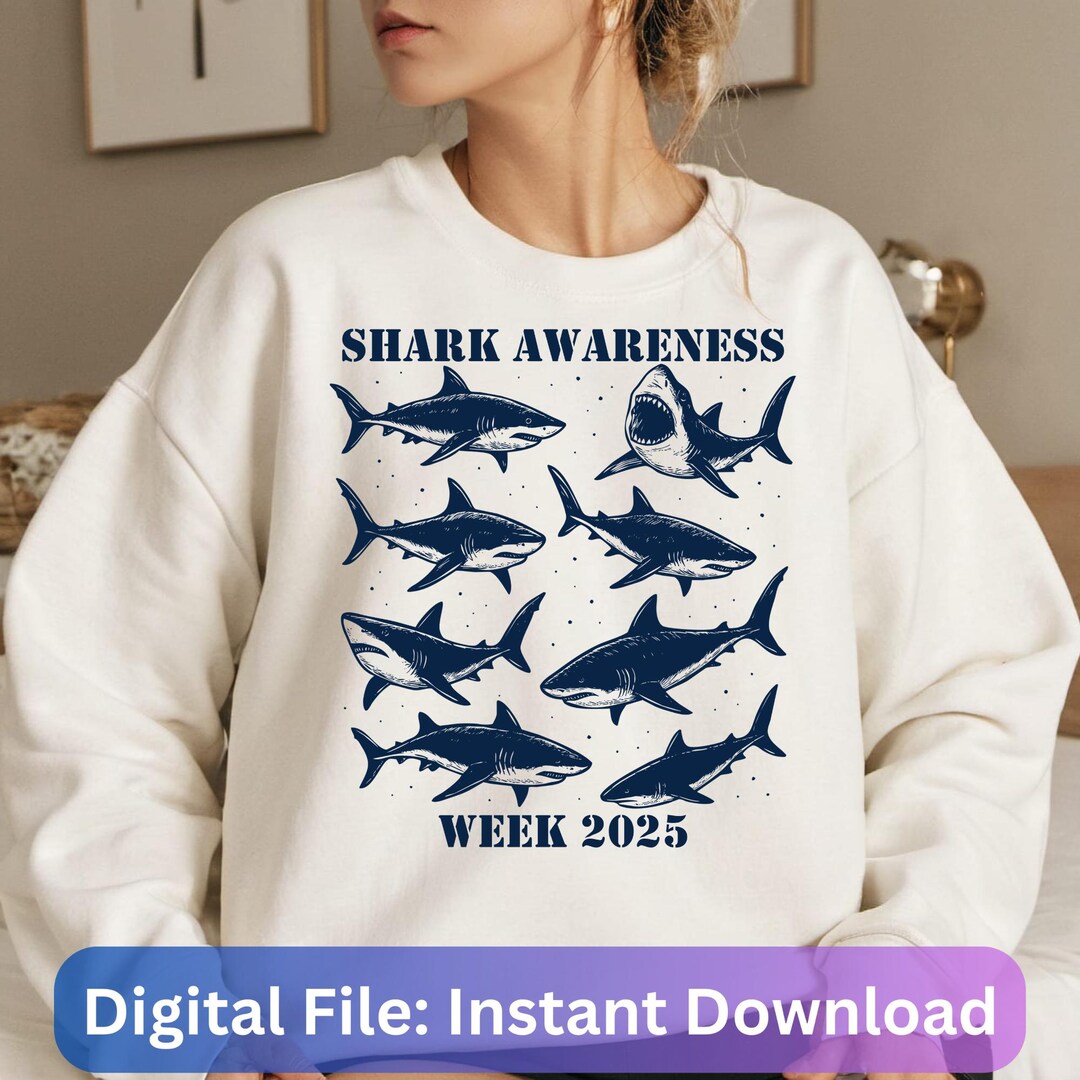 Shark Awareness Week 2025 PNG, Funny Shark Lover Vintage Clipart, Save ...