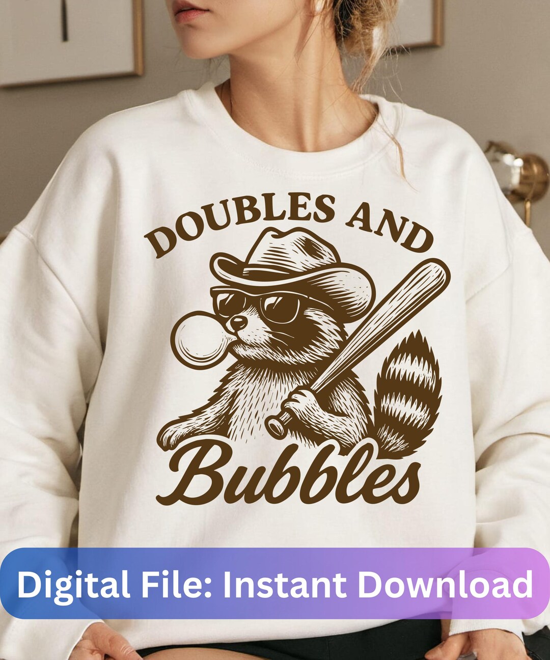 Funny Raccoon Baseball PNG SVG: Doubles and Bubbles (digital Download ...