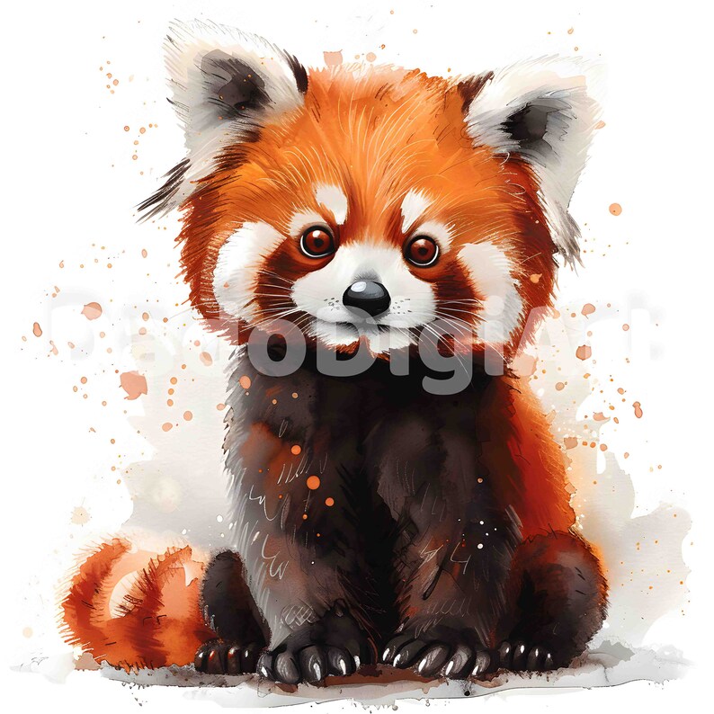 10 Cute Whimsical Red Pandas Clipart - Printable, Watercolor, High ...