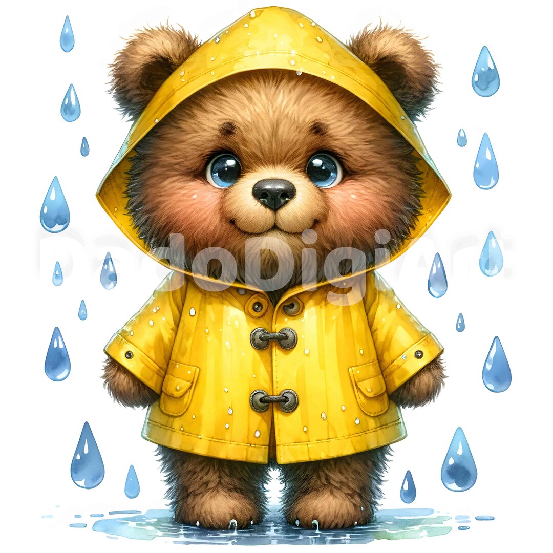 Cute Raincoat Bear Clipart - Flag, Printable, Watercolor, High Quality ...