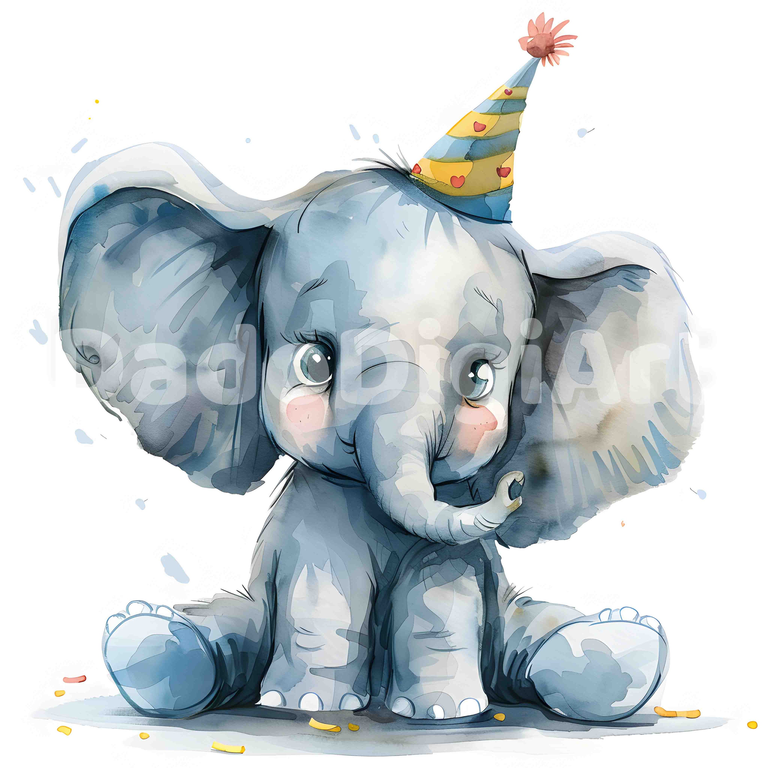 11 Funny Birthday Elephants Clipart - Printable, Watercolor, High ...