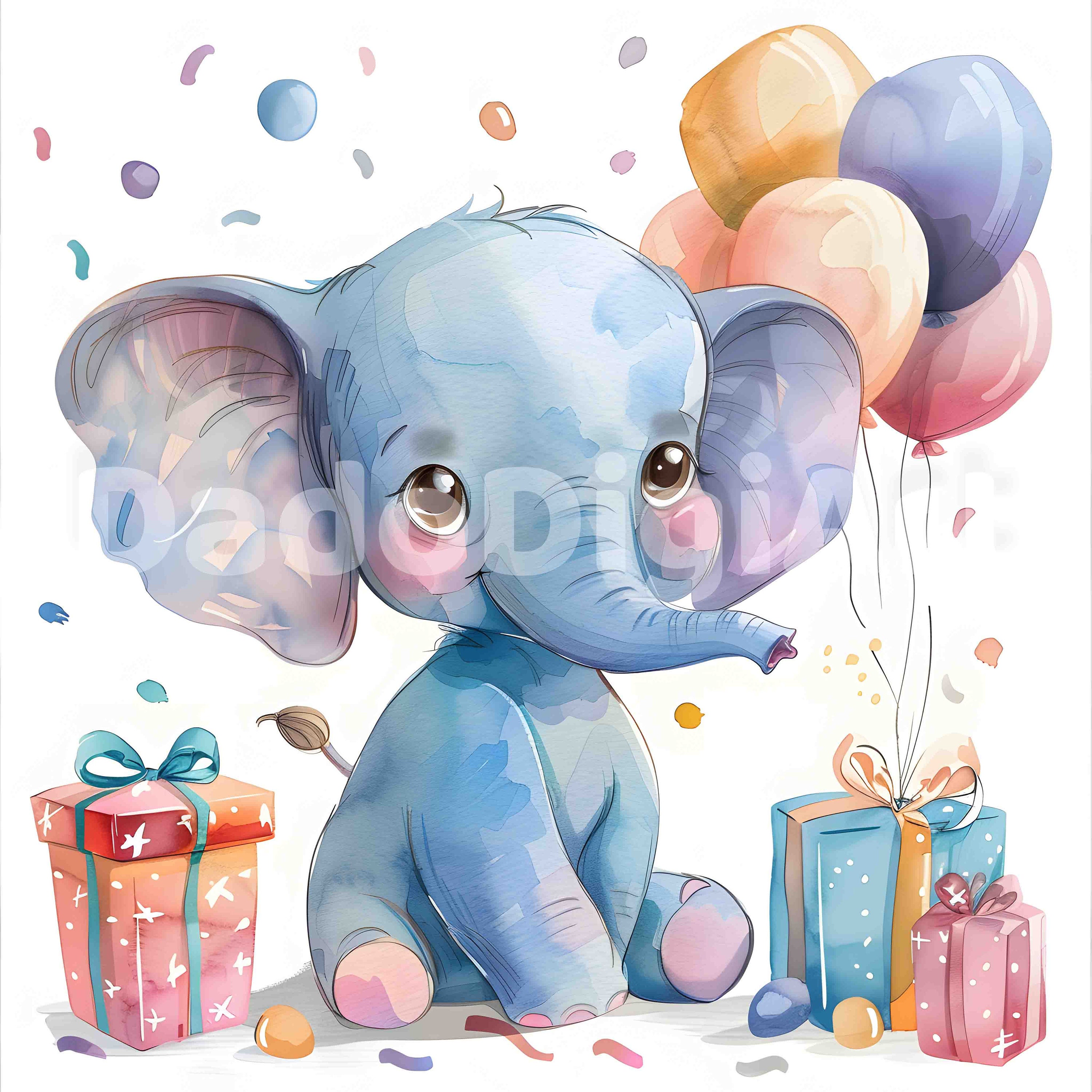 11 Funny Birthday Elephants Clipart - Printable, Watercolor, High ...