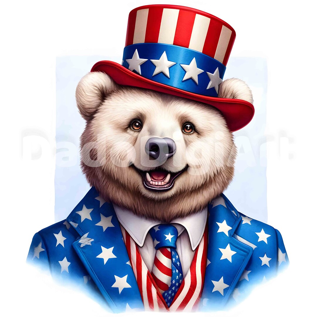 USA Patriotic Bear Clipart - Flag, Printable, Watercolor, High Quality ...