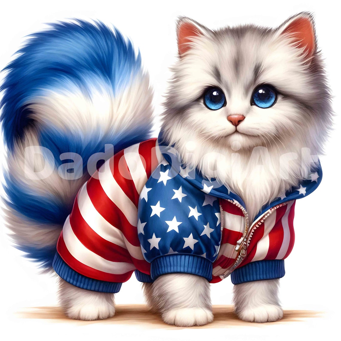USA Patriotic Cat Clipart - Flag, Printable, Watercolor, High Quality ...