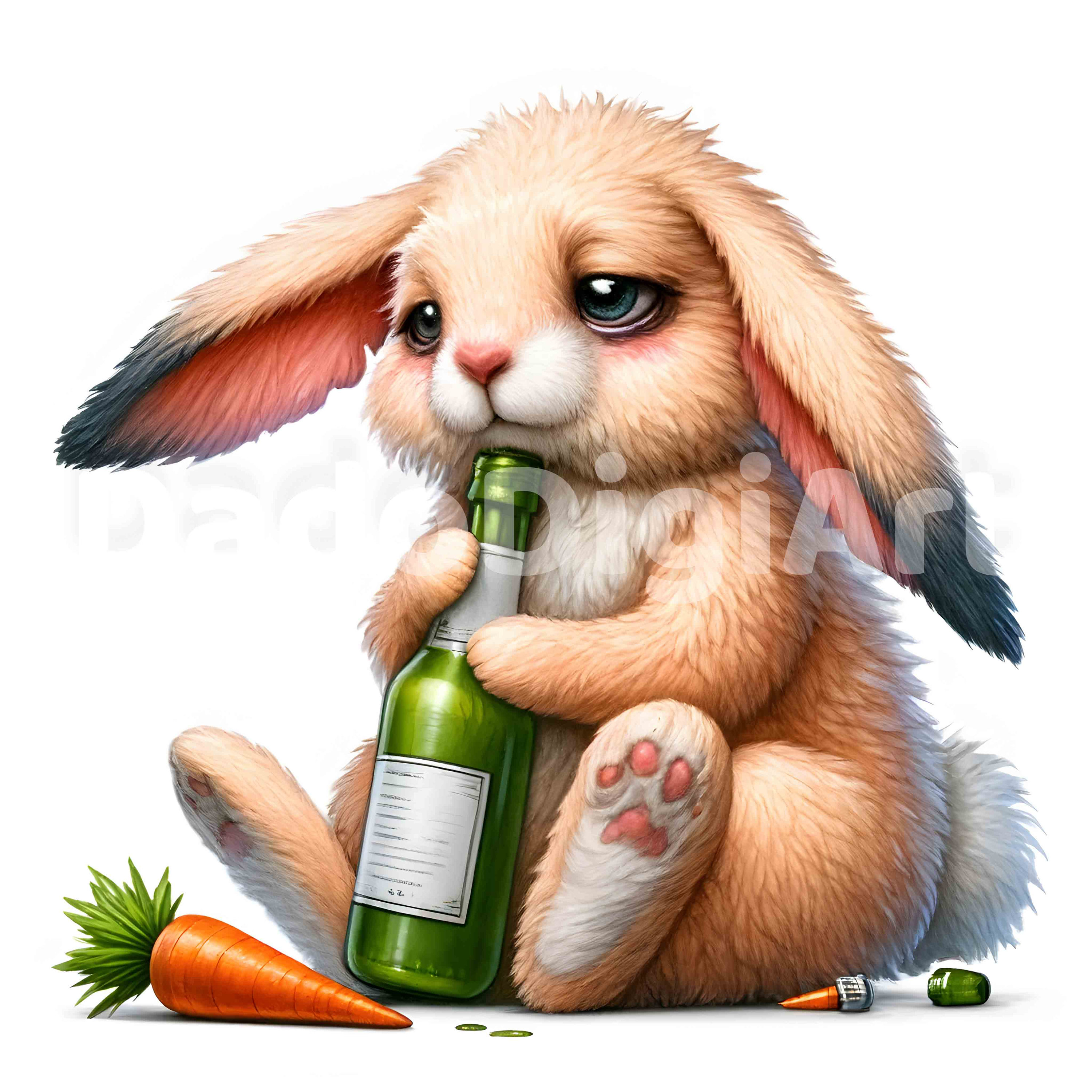 Cute Drunk Bunny Clipart - Flag, Printable, Watercolor, High Quality ...