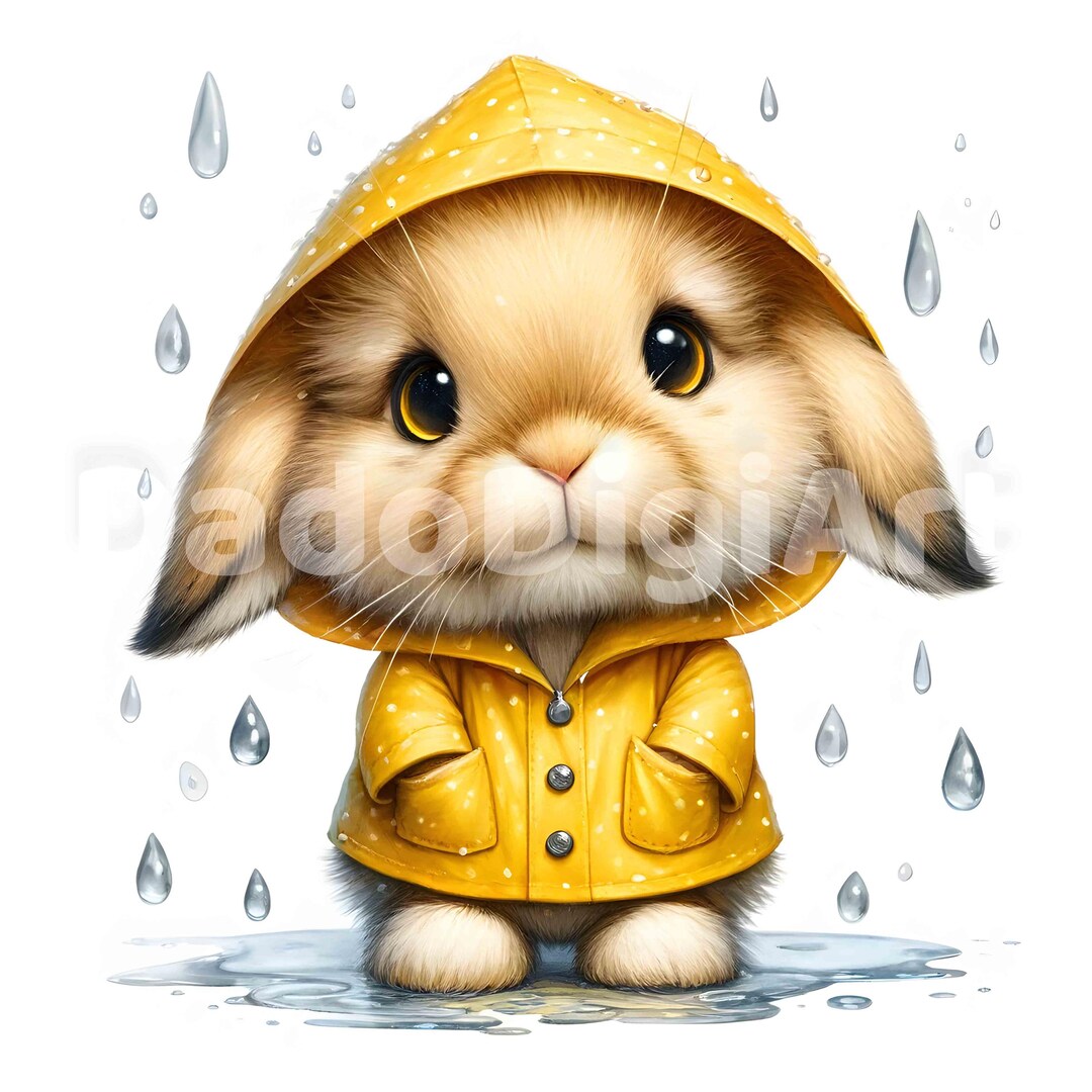 Cute Raincoat Rabbit Clipart High Quality Image Printable, Watercolor ...