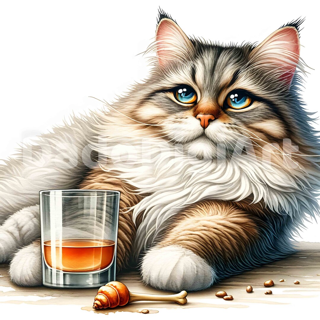 Cute Drunk Cat Clipart - Flag, Printable, Watercolor, High Quality JPG ...