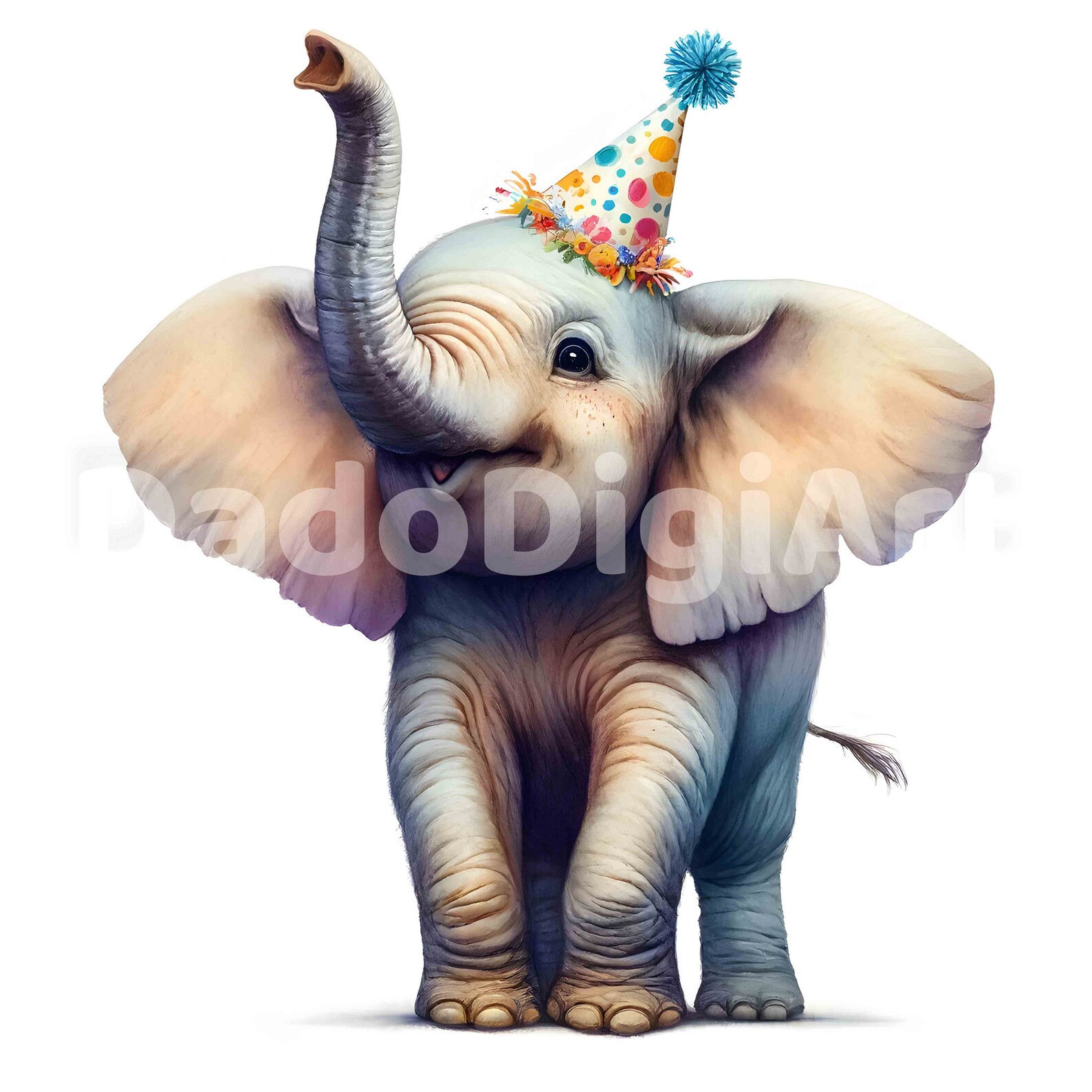Happy Birthday Elephant Clipart Flag, Printable, Watercolor, High ...