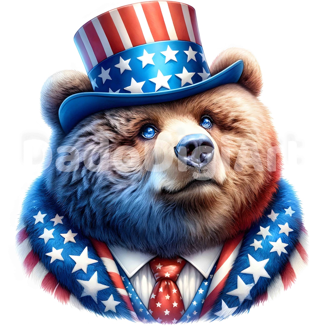 USA Patriotic Bear Clipart - Flag, Printable, Watercolor, High Quality ...