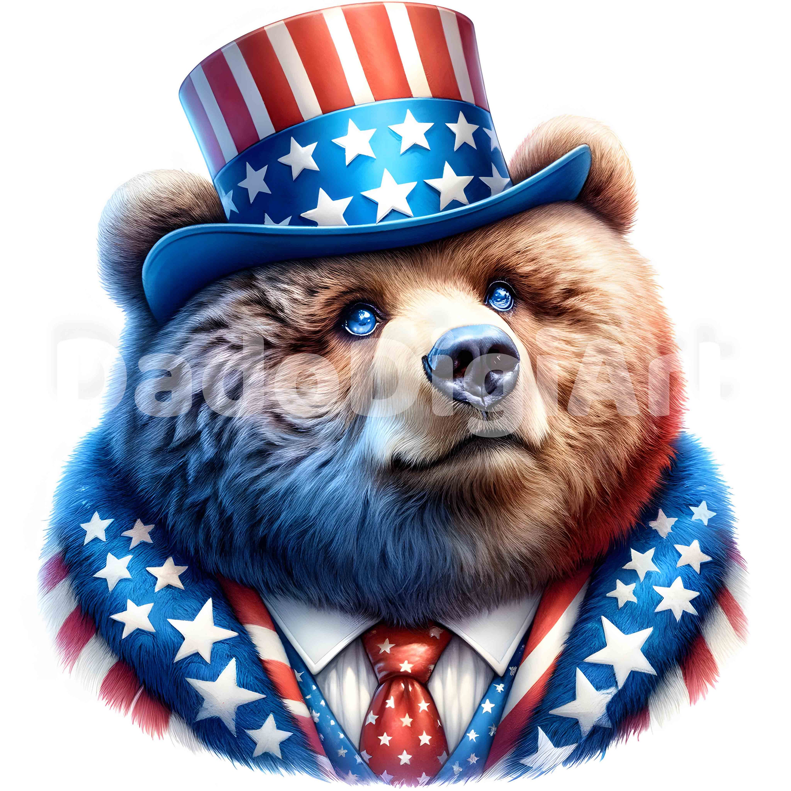 USA Patriotic Bear Clipart - Flag, Printable, Watercolor, High Quality ...
