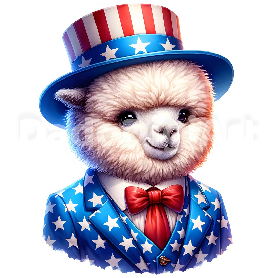 USA Patriotic Lama Clipart - Flag, Printable, Watercolor, High Quality ...