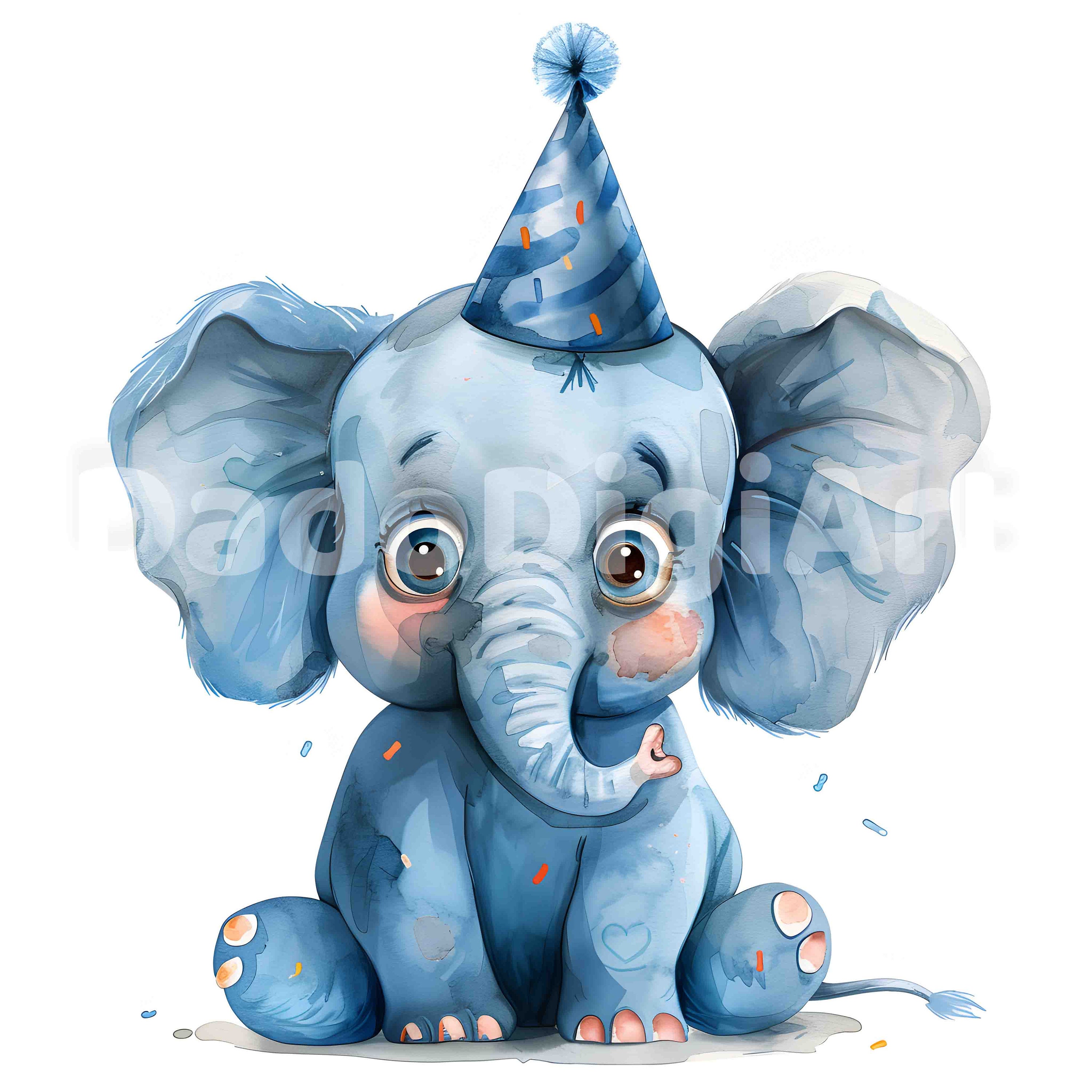 11 Funny Birthday Elephants Clipart - Printable, Watercolor, High ...