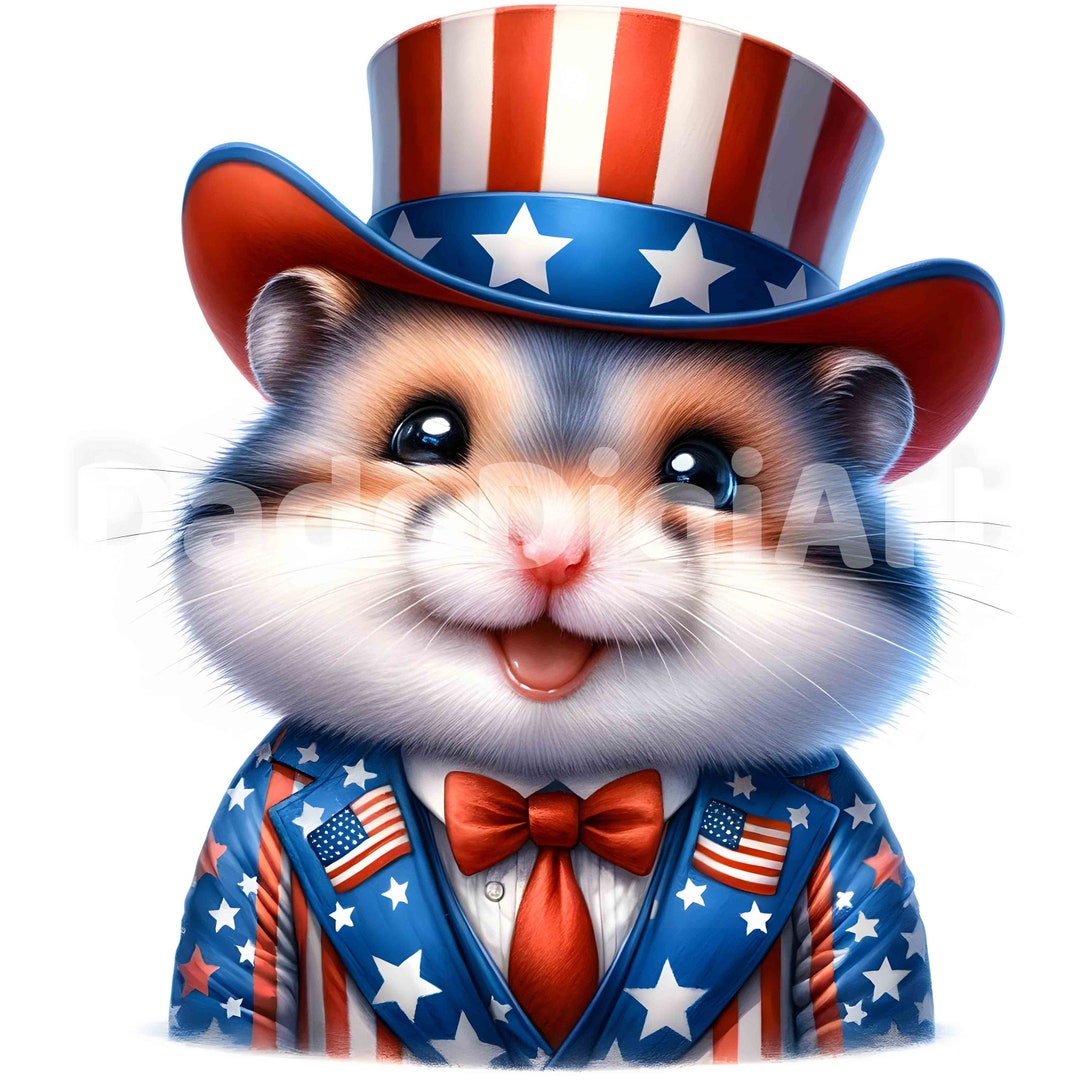 USA Patriotic Hamster Clipart - Flag, Printable, Watercolor, High ...