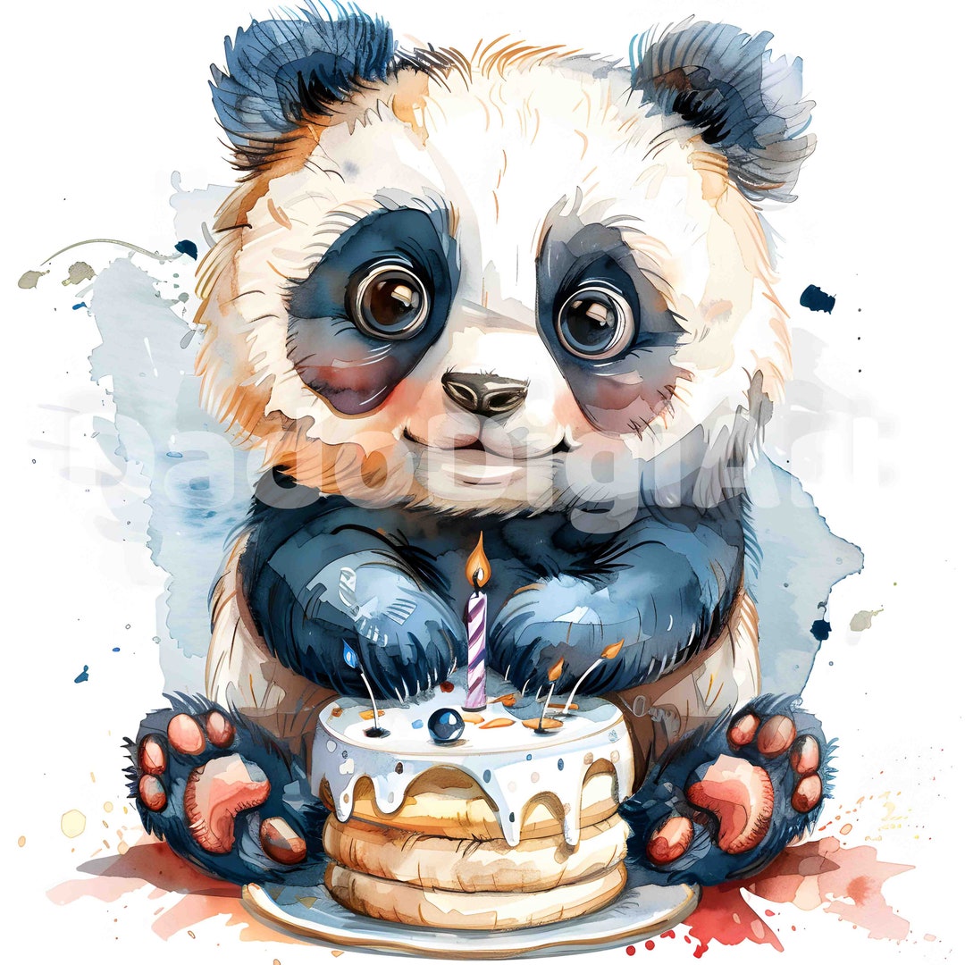 4 Funny Birthday Panda Clipart - Printable, Watercolor, High Quality ...