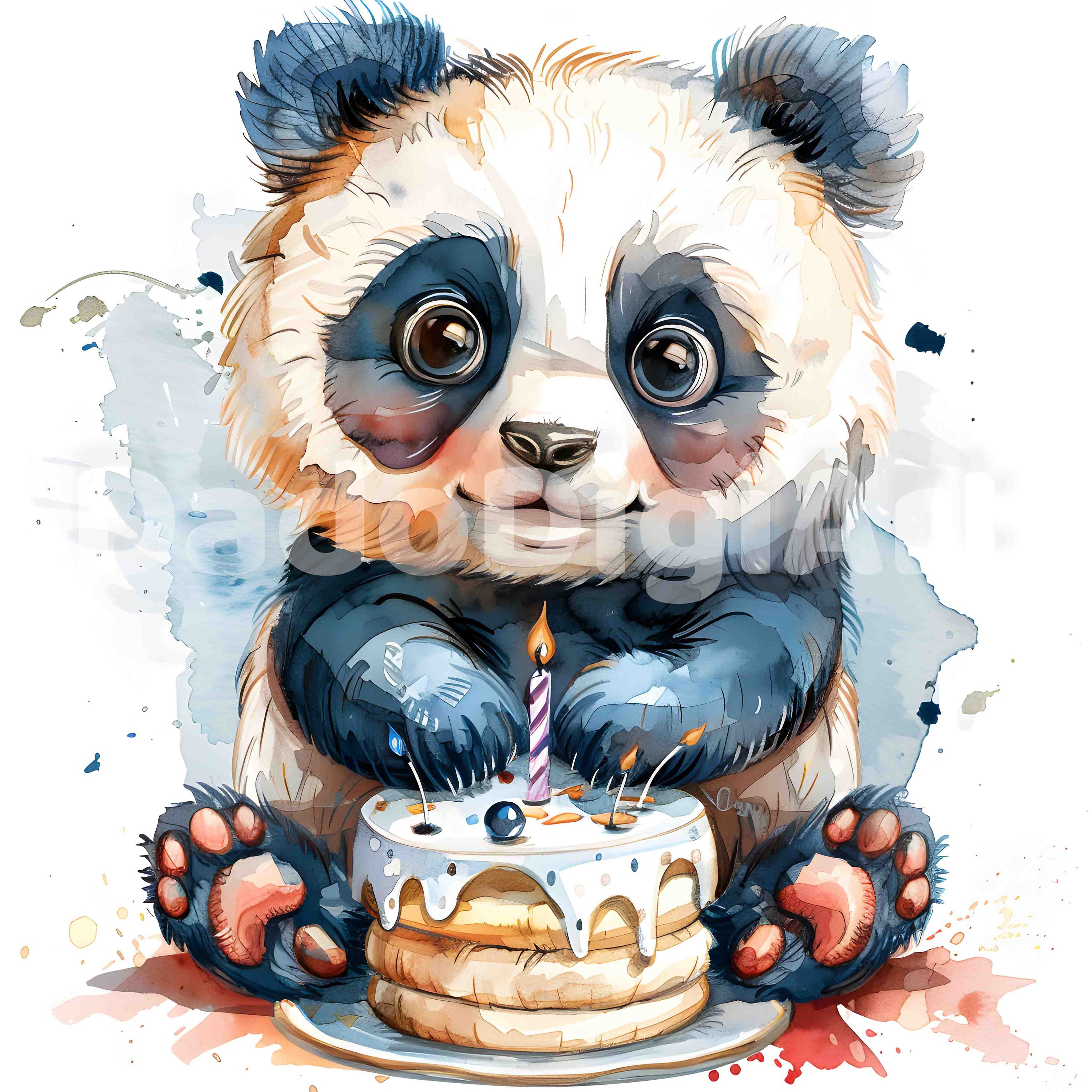4 Funny Birthday Panda Clipart Printable, Watercolor, High Quality Jpgs ...