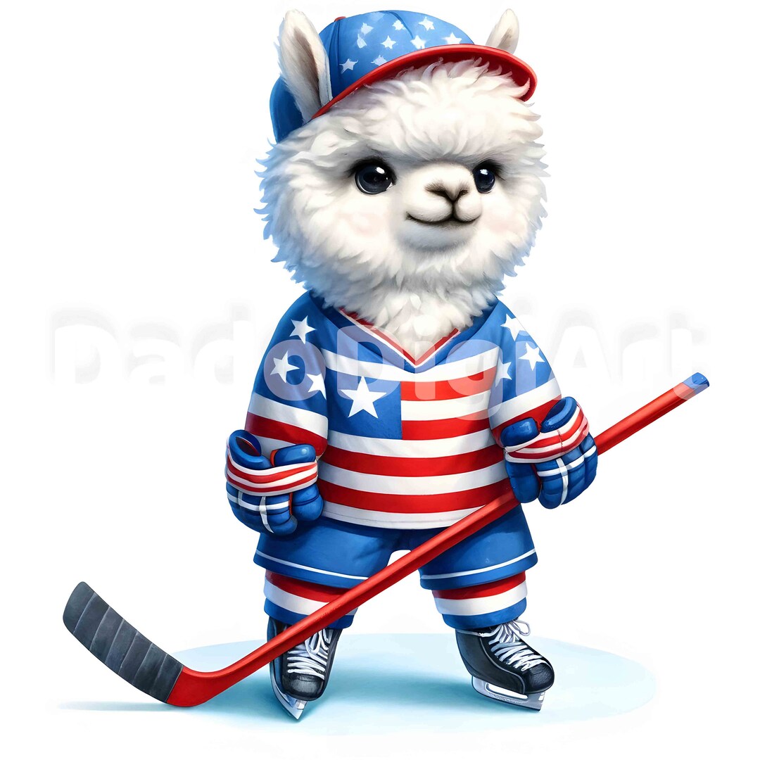 USA Hockeyplayer Lama Clipart - Flag, Printable, Watercolor, High ...