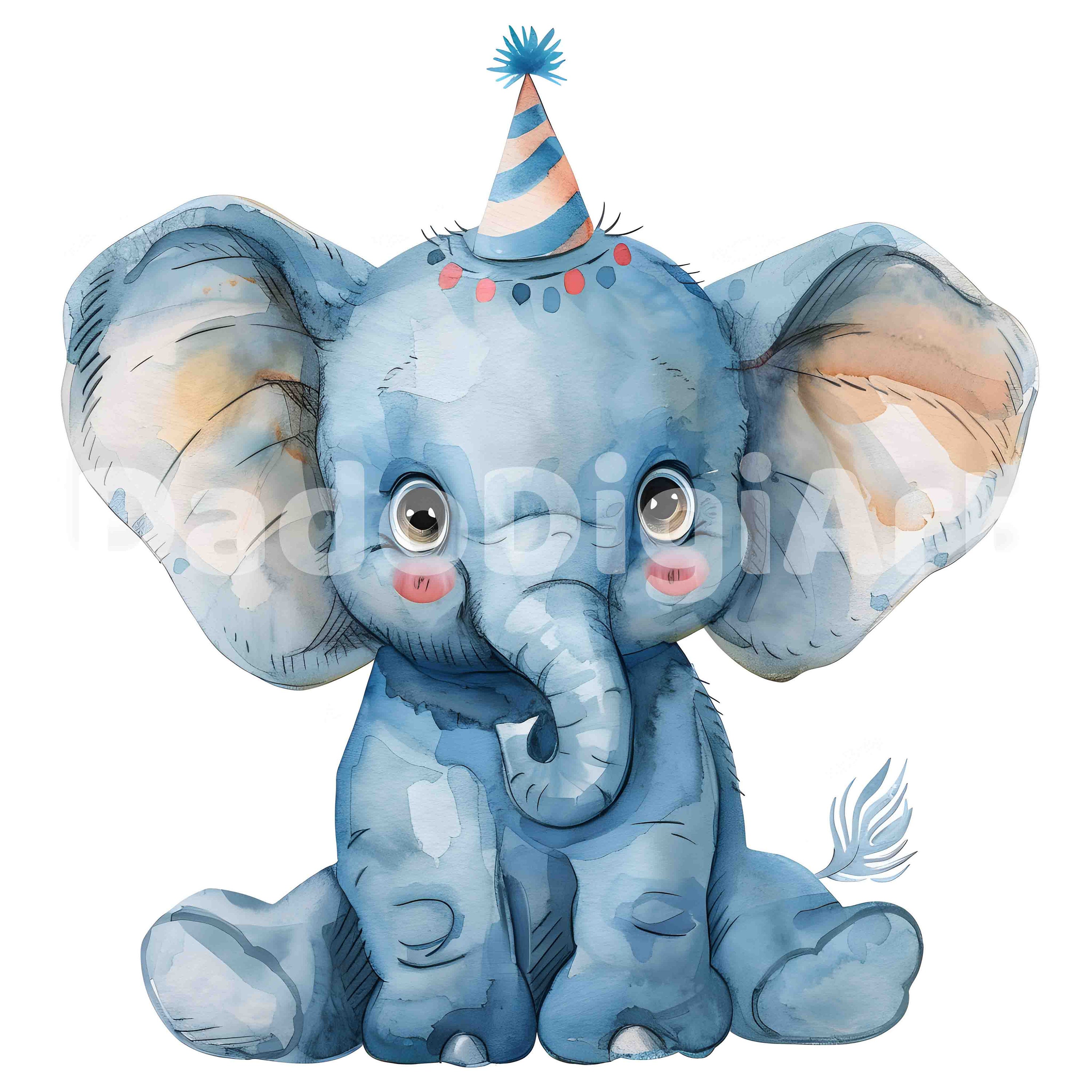 11 Funny Birthday Elephants Clipart - Printable, Watercolor, High ...