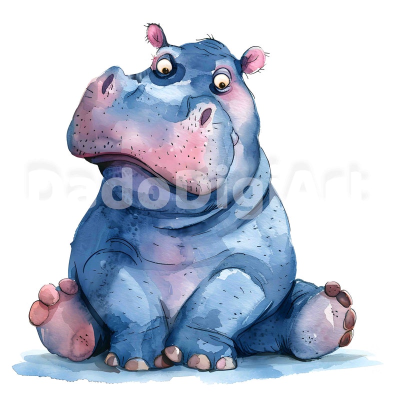 12 Funny Whimsical Hippo Clipart - Printable, Watercolor, High Quality ...