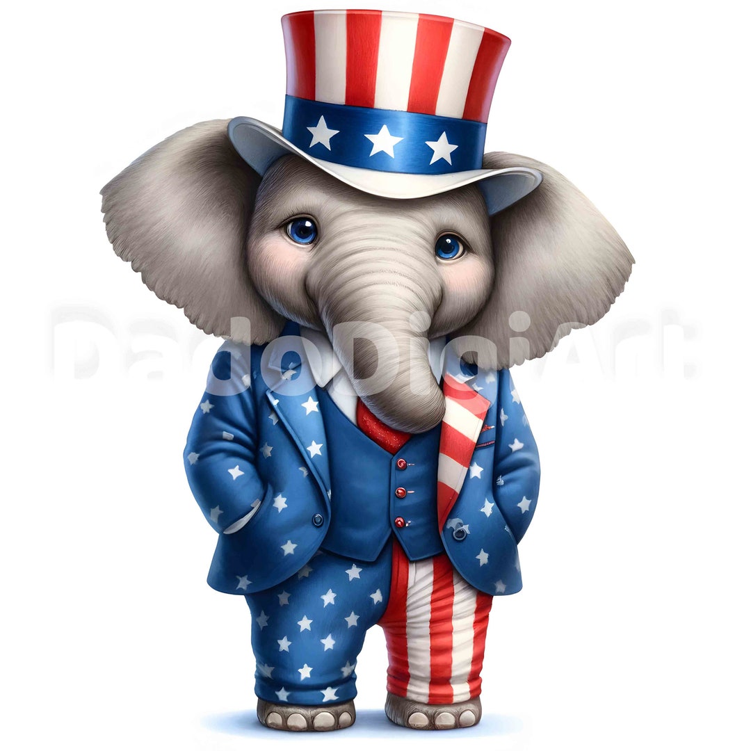 USA Patriotic Elephant Clipart - Flag, Printable, Watercolor, High ...