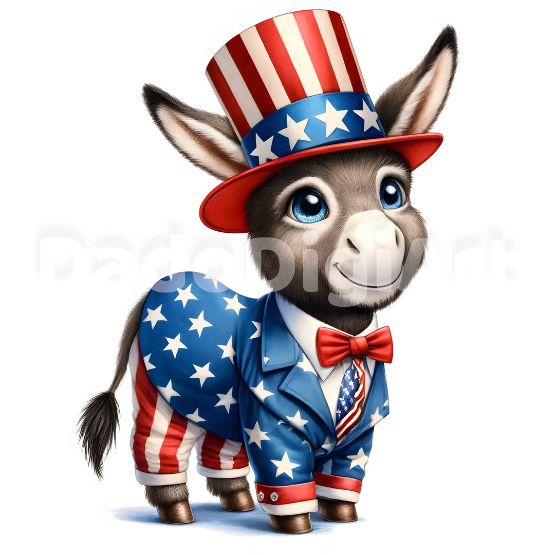 USA Patriotic Donkey Clipart - Flag, Printable, Watercolor, High ...
