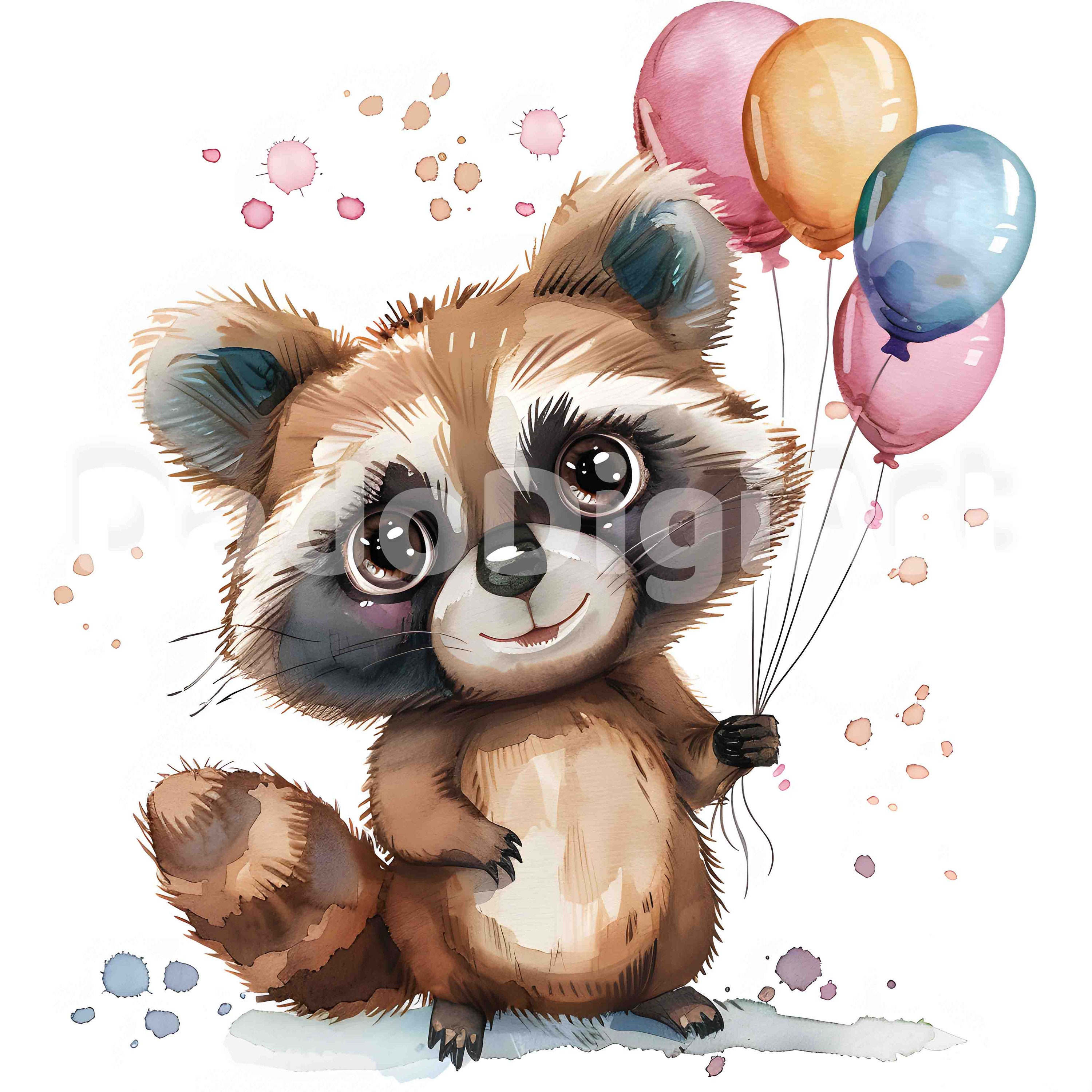 14 Funny Birthday Raccoons Clipart - Printable, Watercolor, High ...