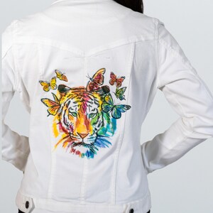White Denim Jacket for Women With Embroidered Back. - Etsy