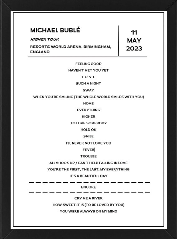 Set List Personalised Print Choose Your Own Setlist Personalised Music ...