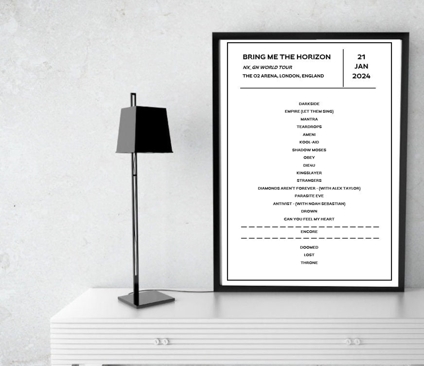 Bring Me the Horizon London 21 Jan 2024 Setlist Print A4 - Etsy UK