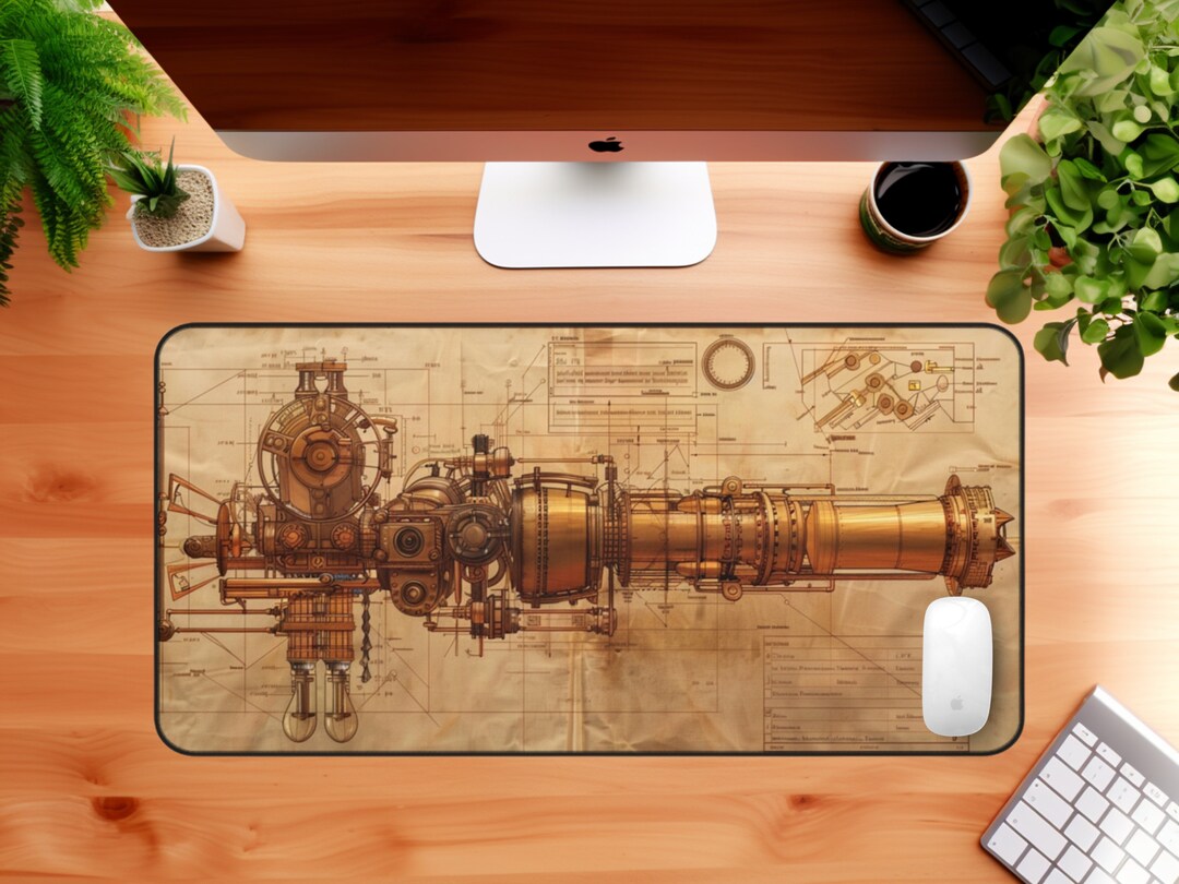 Sophisticated Steampunk Gun Blue Print Desk Mat in Vintage Style - Etsy