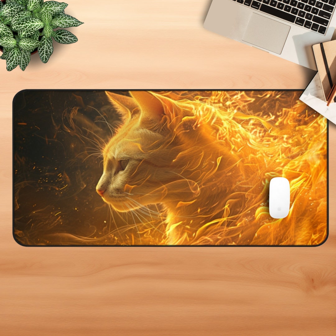 Fire Cat Desk Mat: Neoprene Mouse Pad, Gaming Decor - Etsy
