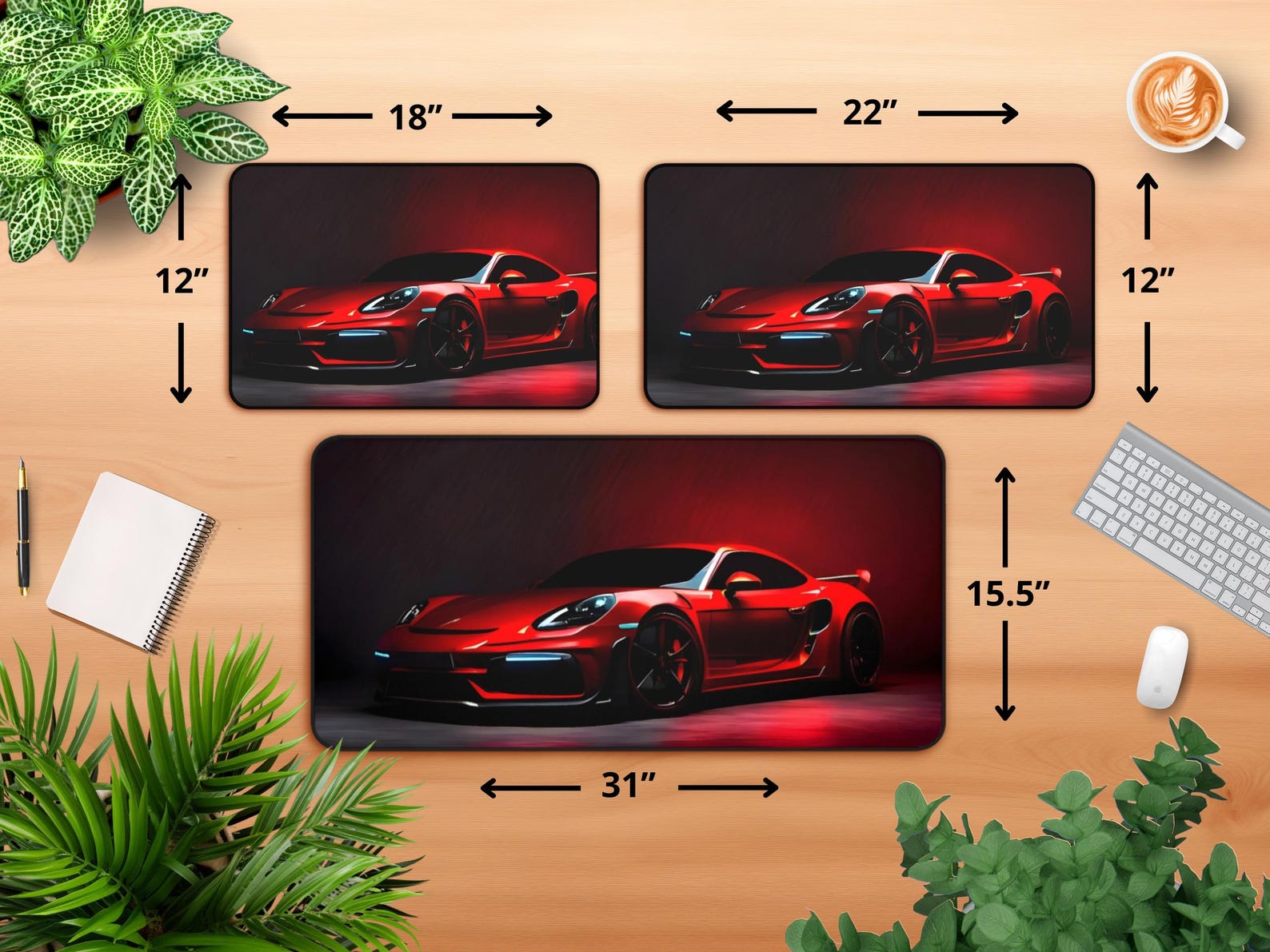 Red Porsche Desk Mat, Office Mouse Pad, Stylish Desk Decor, Gift for ...