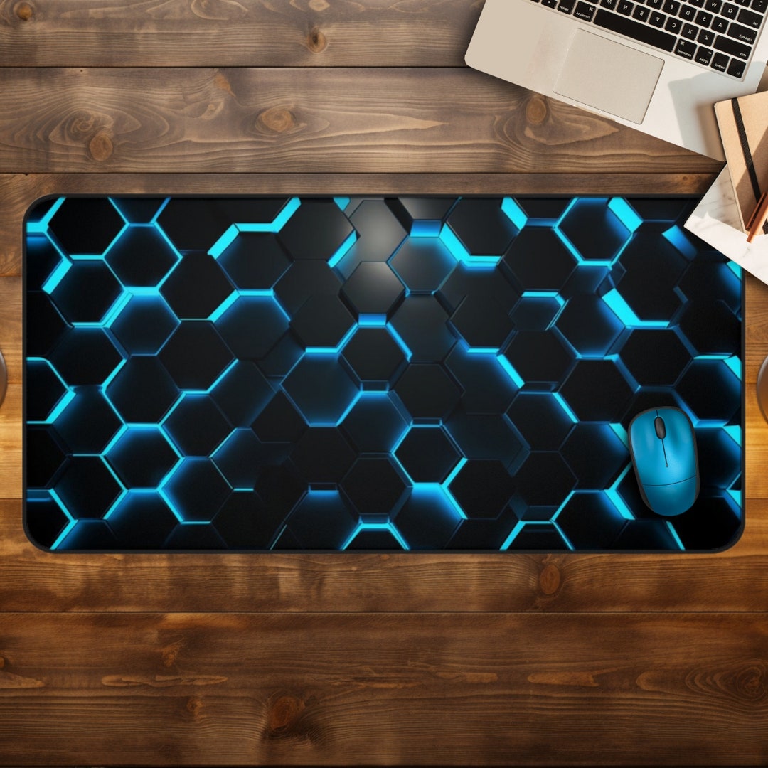 Geometric Pattern Mouse Pad, Blue Hexagons Desk Mat, Mouse Pads, Large ...
