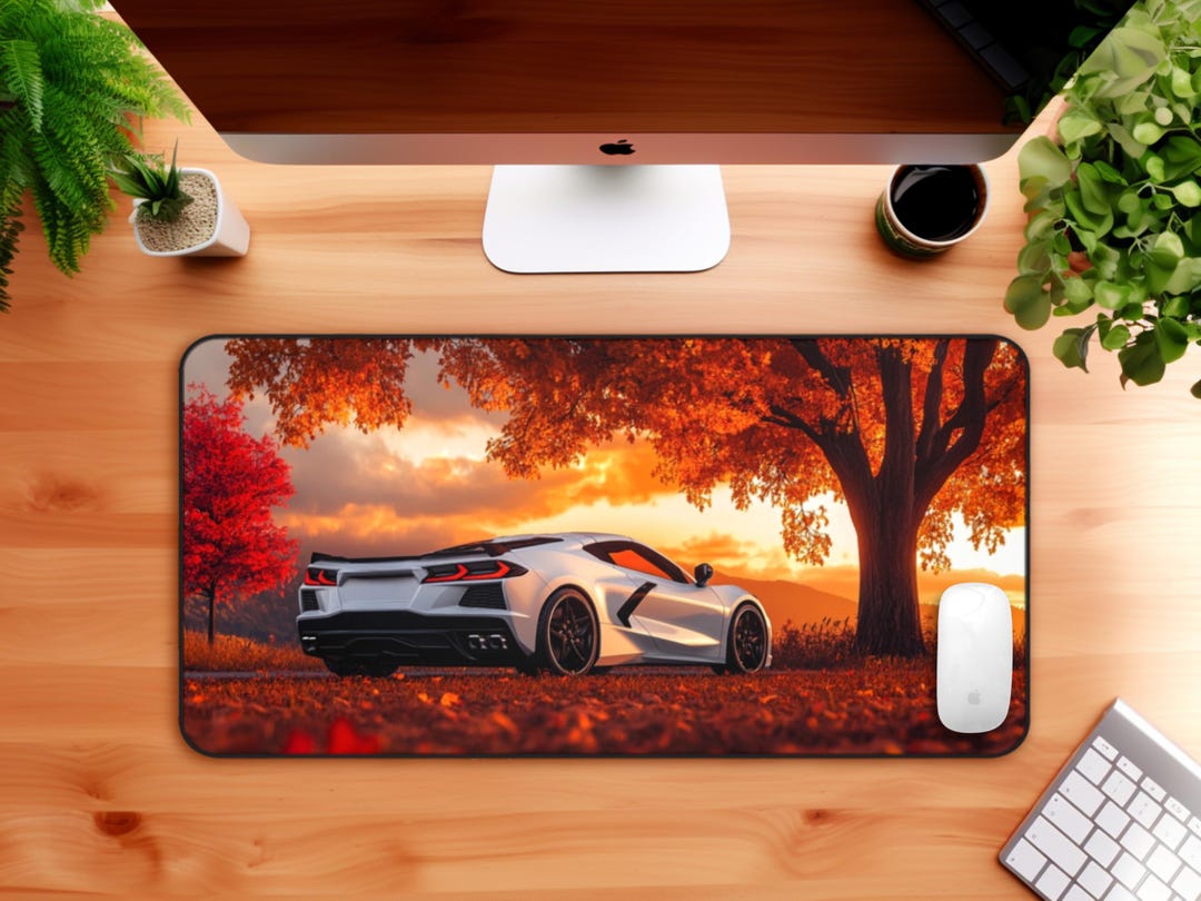 Corvette C8 in Autumn Desk Mat, Automotive Mouse Pad, Car Enthusiast ...