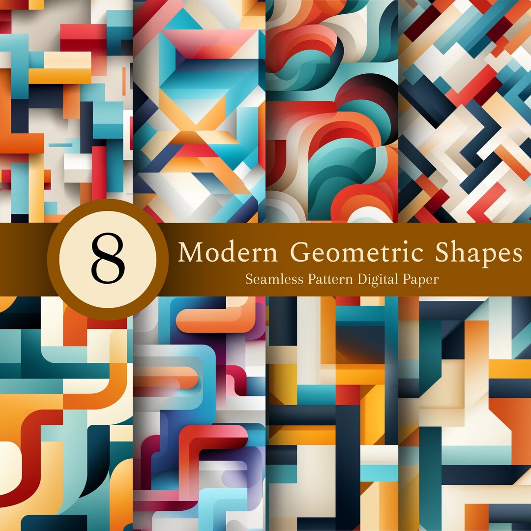 Modern Geometric Shapes Digital Paper Seamless Patterns Printable ...