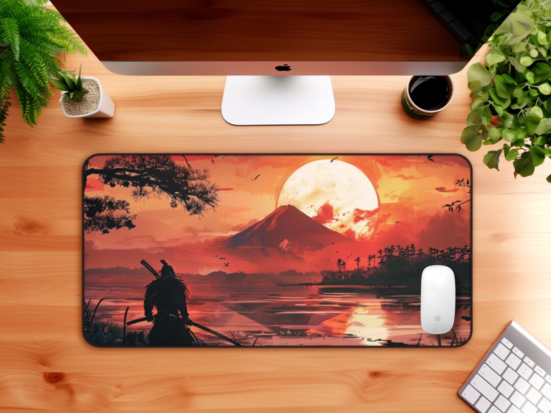 Samurai With His Sword Stands in Front of the Sun Mouse Pad - Etsy