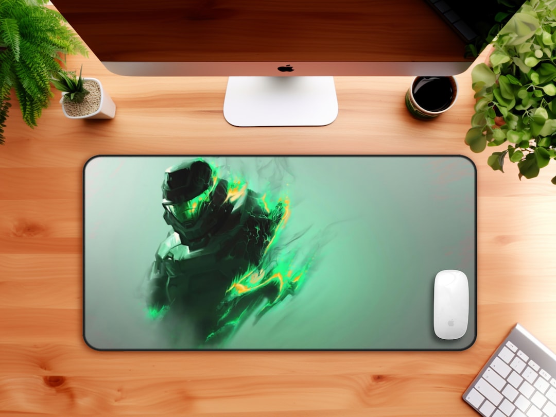 Green Fire Master Chief Sleek Desk Mat for Gamer - Etsy