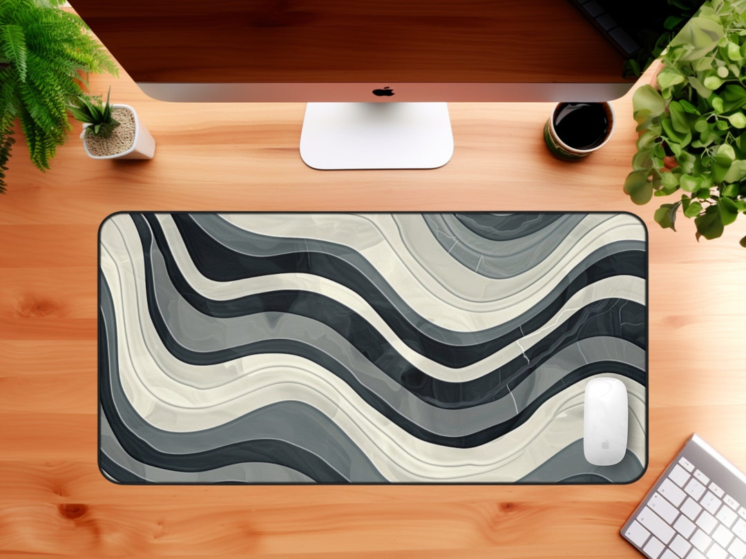 Simple Black and White Wave Desk Mat - Etsy